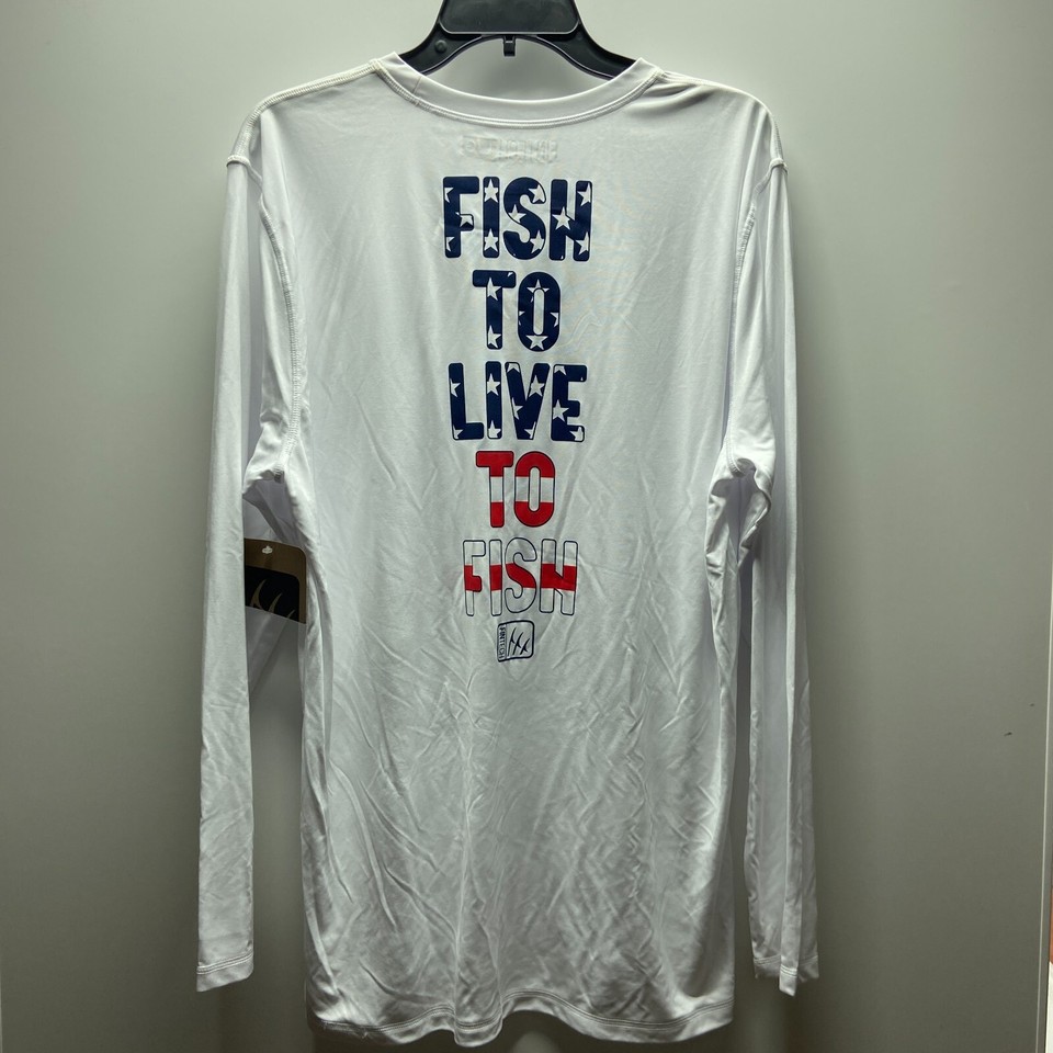 Fintech White Long Sleeve T-Shirt Live to Fish Sun Defender UV UPF 50 ...