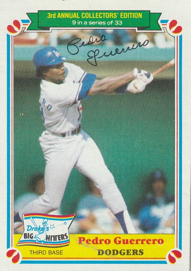 FREE SHIPPING-MINT-1983 Drake's Big Hitters Pedro Guerrero #9 DODGERS ...