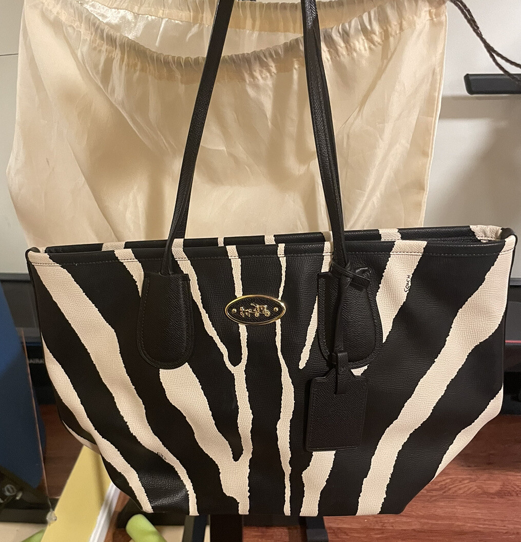 Coach Leather Zebra Tote Bag-Large, With Dust Bag - Gem