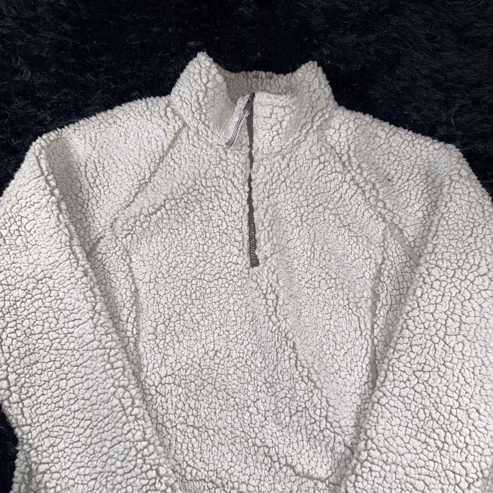 Cozy Sherpa Pullover Womens XL White Fleece Jacket Half Zip Fuzzy Soft ...
