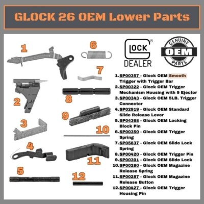 GLOCK 26 28 Smooth Trigger Parts OEM Gen-3 lower 9-mm set kit Genuine ...