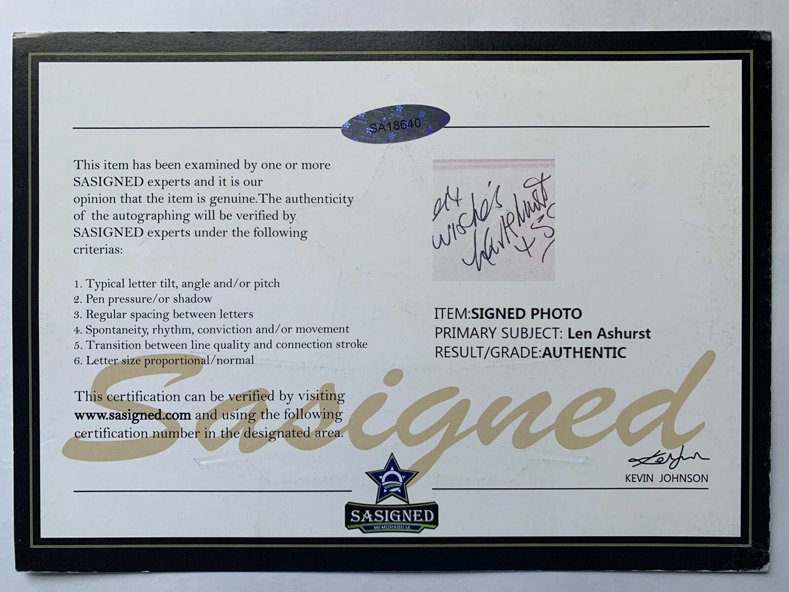 RARE Len Ashurst Sunderland Signed Photo Display + COA AUTOGRAPH SAFC ...