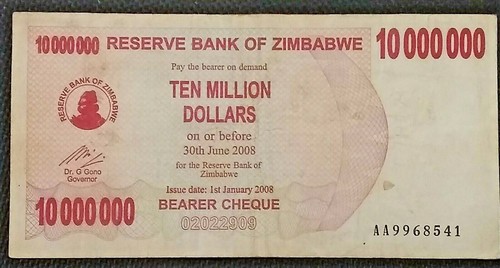 Africa Zimbabwe $10,000,000 Dollar, 10 Million Cir Hyper Inflation ...