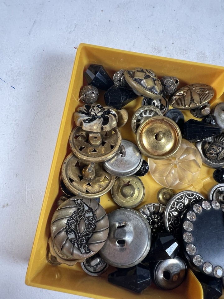 Box Full Of Various Antique Vintage Buttons Mixed Lot Black Gold Tone ...