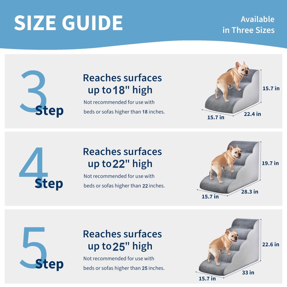 "3-Step Dog Stairs with Foam Ramp for Small Dogs, Puppies & Cats, Gray ...