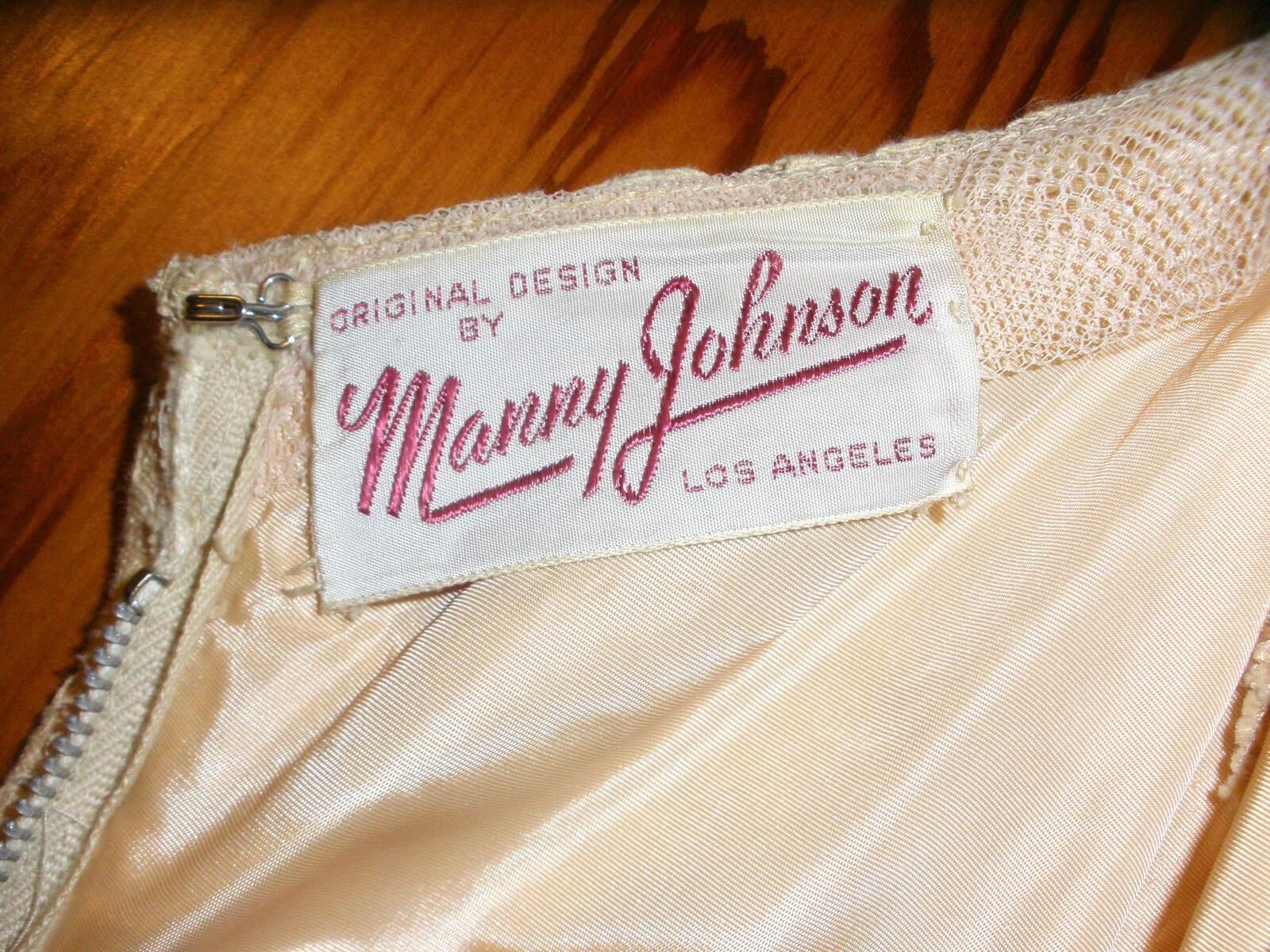 1960's Manny Johnson Beige Lace Strapped Party Dress … - Gem