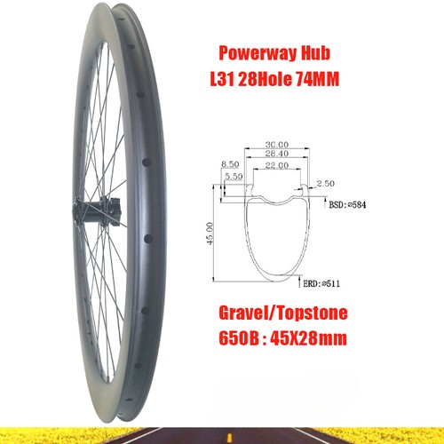 650B/27.5er Gravel Road Bike Front Wheel Carbon Rim 45mm*28mm 28H 6 ...