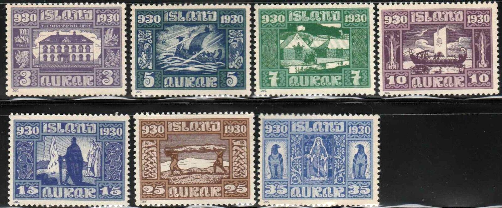 iceland-stamps-island-1930-sc-152-156-159-160-viking-ship-queen