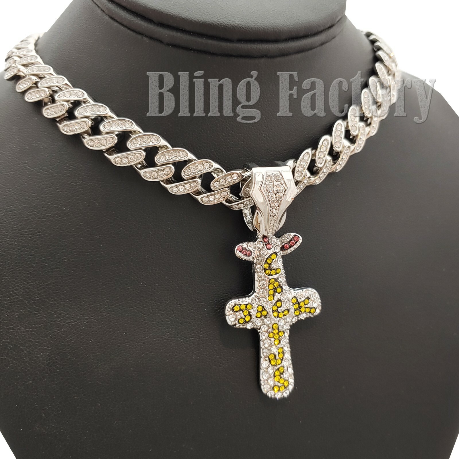 Cactus Jack Cross Pendant & 16" 18" 20" Iced Cuban Chain Travis Scott ...