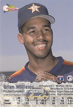 1994 Pacific #278 Brian Williams Houston Astros Baseball Card | eBay