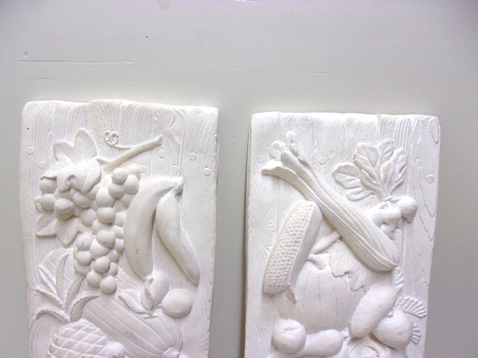2 Vintage 1960s-1970s Plaster Chalkware Fruit Vegetable Plaques Ready ...