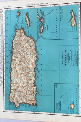 1921 RAND MCNALLY BEAUTIFUL DETAILED COLOR ANTIQUE ATLAS MAP OF PUERTO ...