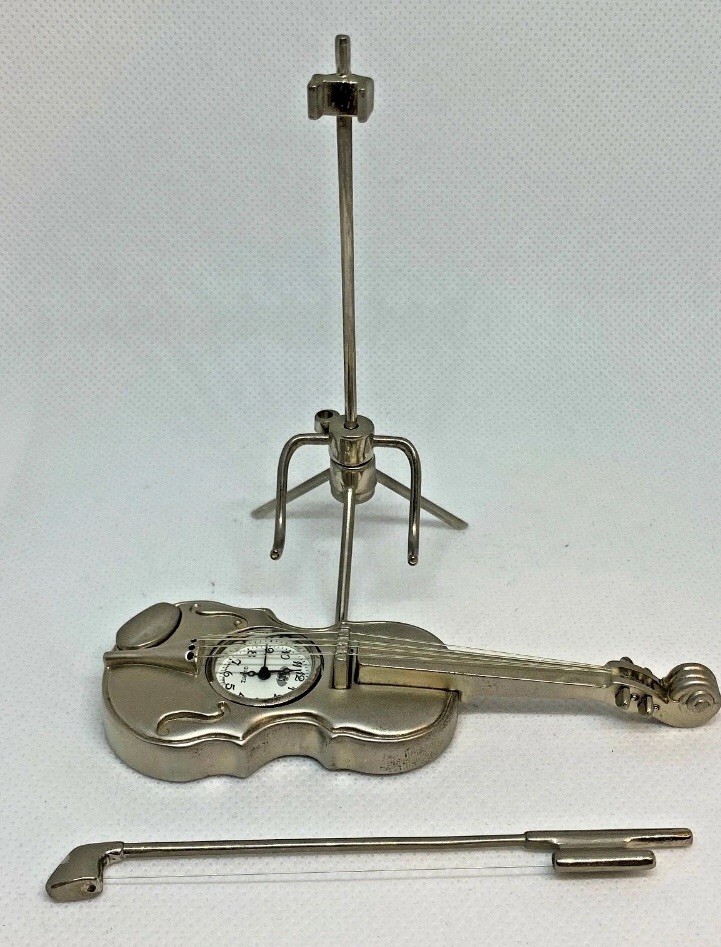 Vintage Silver Violin ( 3 pieces ) Imperial Desk top Clock,Paperweightt ...