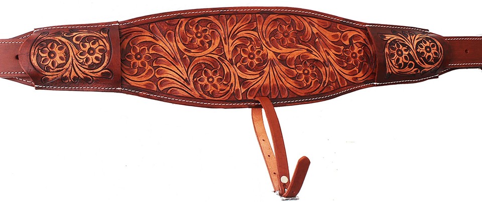Horse Western Floral Tooled Leather Rear Flank Saddle Cinch w/ Billets ...