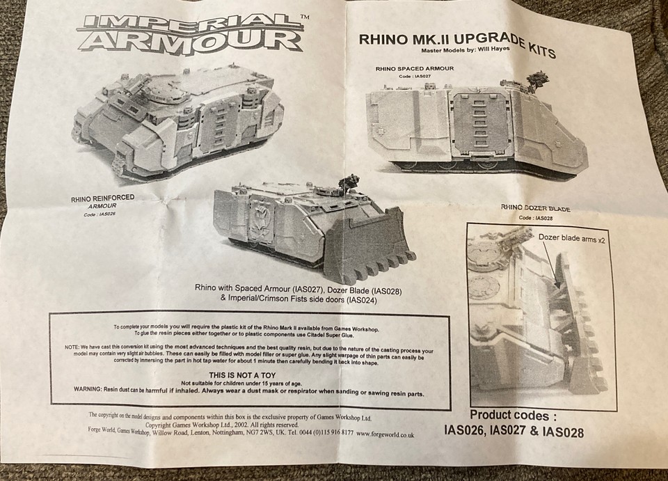 FORGE WORLD Warhammer 40K Rhino/Predator Reinforced Armour - Forgeworld ...