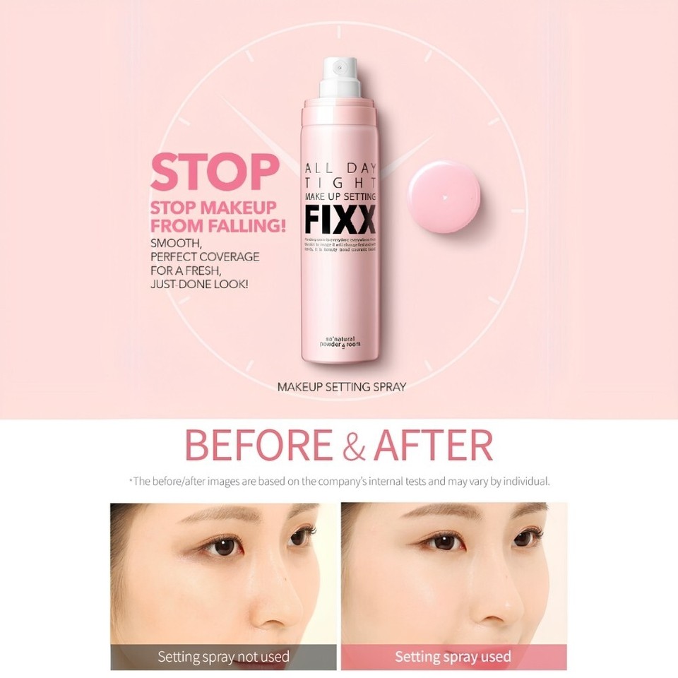 So Natural ALL DAY TIGHT MAKEUP SETTING FIXX 75ml+Coating Gel Fixer ...
