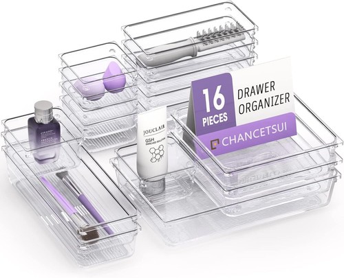 16-Piece Drawer Organizer with Non-Slip Silicone Pads, 5-Size Desk ...