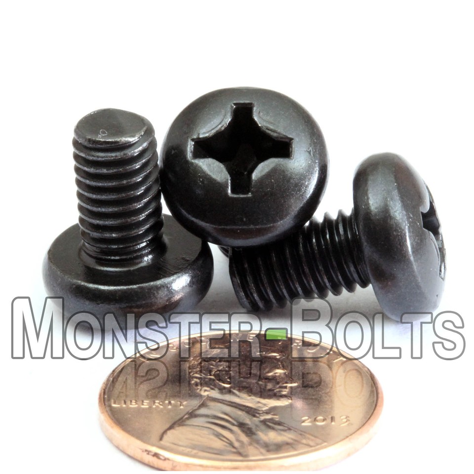 M6 / 6mm Phillips Pan Head Machine Screws, Steel, Black Oxide, DIN ...