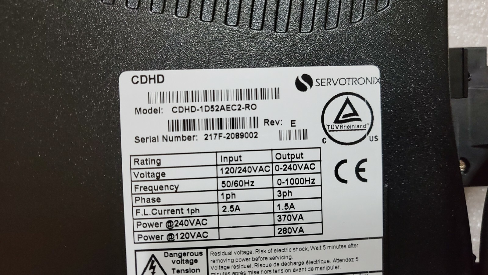 SERVOTRONIX RS AUTOMATION PERFOMANCE SERVO DRIVE CDHD-1D52AEC2-RO CSMA ...