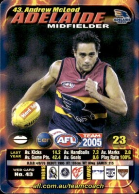 2005 Teamcoach base common card- Andrew McLeod No.43 Adelaide | eBay ...