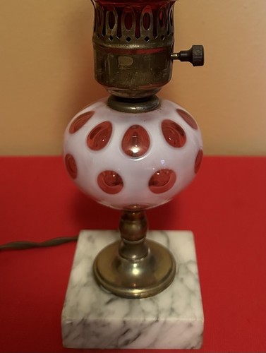 Vintage Fenton Cranberry Coin Dot Lamp On Marble Base | eBay