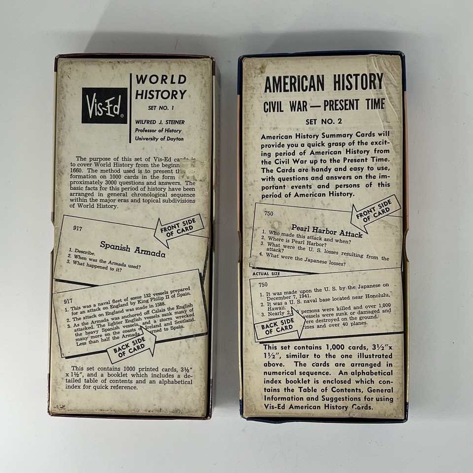 Two (2) Sets Vis-Ed History Summary Cards WORLD HISTORY I and AMERICAN ...