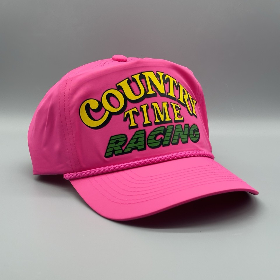Country Time Racing Hat Vintage Neon Pink Trucker Rope Cap 80s NASCAR ...