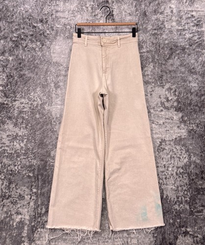 Zara Jeans 4 Womens The Marine Straight Sand Beige Raw Hem Denim | eBay