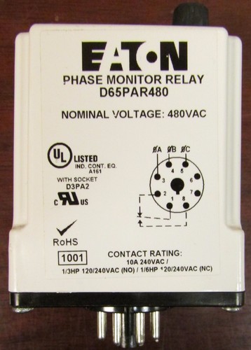 EATON CUTLER HAMMER D65PAR480 Phase Monitor Relay 480 VAC with ...
