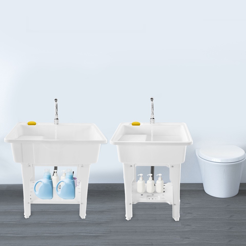 White Utility Sink Laundry Tub For Washing Room, Basement,Garage Wash ...