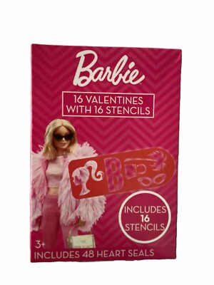 Barbie Valentines Day Cards - 16 with stencils, heart seals, 2024, 8 ...