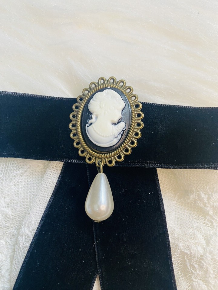 Neck Brooch lace ribbon collar tie Pin Lady Head Pearl New Handmade | eBay