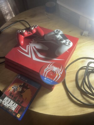 Sony PlayStation 4 Pro PS4 Spider-Man Red Console + 2 Controllers 2 ...