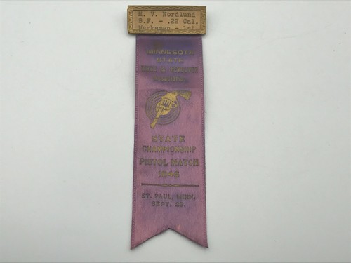 1946 Vtg Minnesota Rifle + Revolver Championship Pistol Match Ribbon ...