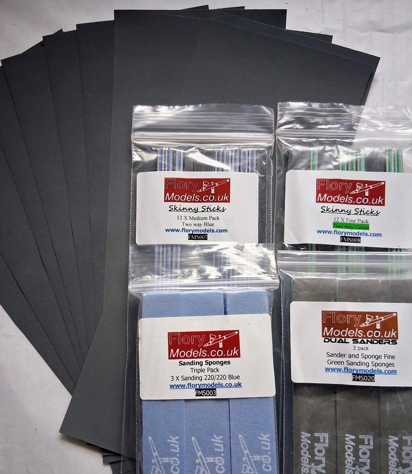 Flory Sanding & Sponge Sticks for Model Making 6xpks/10 sheets of fine ...