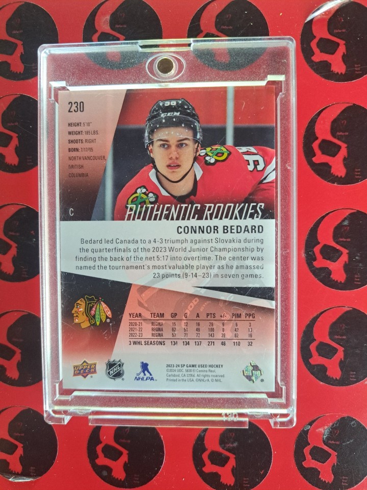 2023-24 Connor Bedard SP Game Used /218 Authentic Rookies #230 RC UD ...