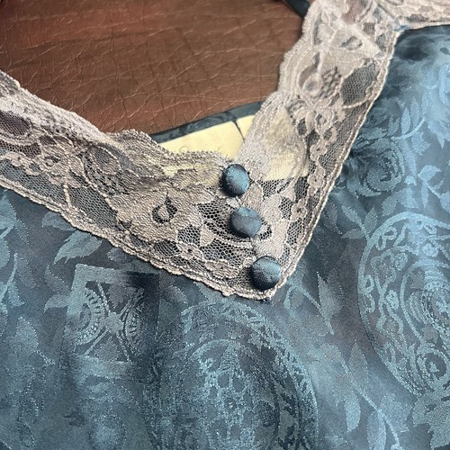 Vintage Sopre Lingerie Chemise Slip Green Teal Satin Lace Accent Large ...