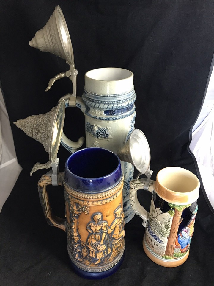 COLLECTION of 3 Rare German BEER STEINS High Quality Numbered Antique & Vintage | eBay