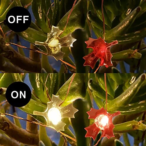 Red & Green Maple Leaf Fairy Lights - 7.5ft 20 LED Warm White Battery ...