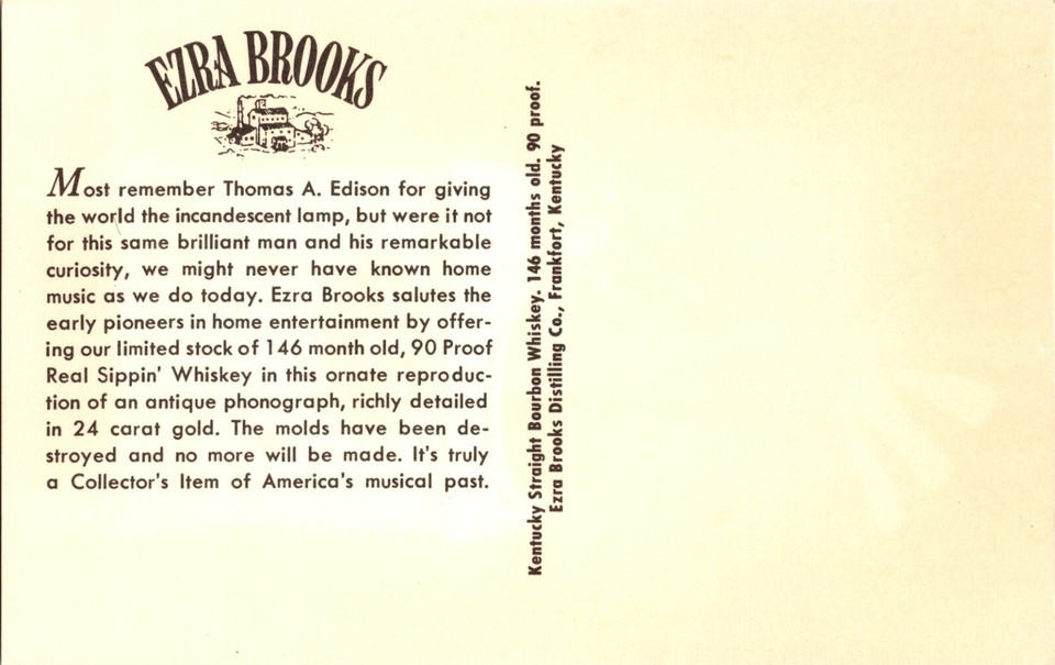 Postcard Ezra Brooks Record Player Decanter Real Sippin' Whiskey ...