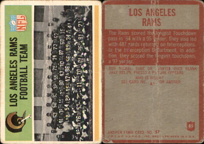 Los Angeles Rams 1965 Philadelphia #85 Card Rams FREE SHIP ...