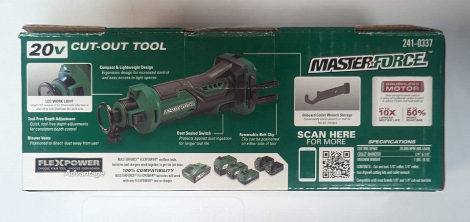 MasterForce 20V Li-Ion Cut-Out Tool w/ LED Light TOOL-ONLY 241-0337 ...
