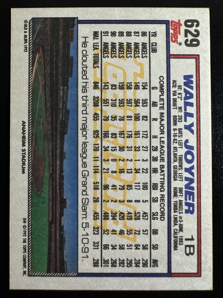 Wally Joyner 1992 Topps Gold Winners Baseball Card California Angels ...