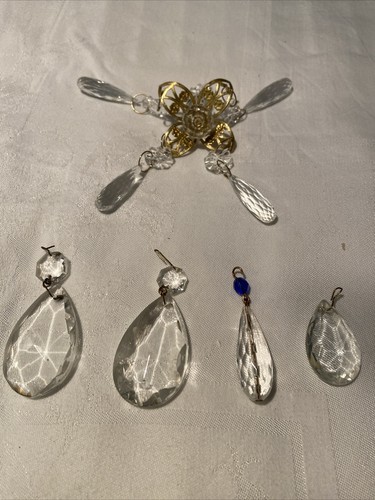 CLEAR Glass Crystal Prisms Round Teardrop With Gold Lamp Accessory | eBay