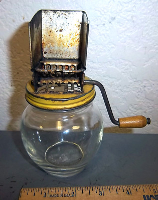 vintage Nut Chopper glass jar, with yellow grinding chopper, works fine ...