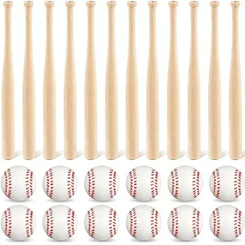 24 Pcs Mini Baseball Bats Mini Foam Sports Balls 8" Unfinished Wood ...