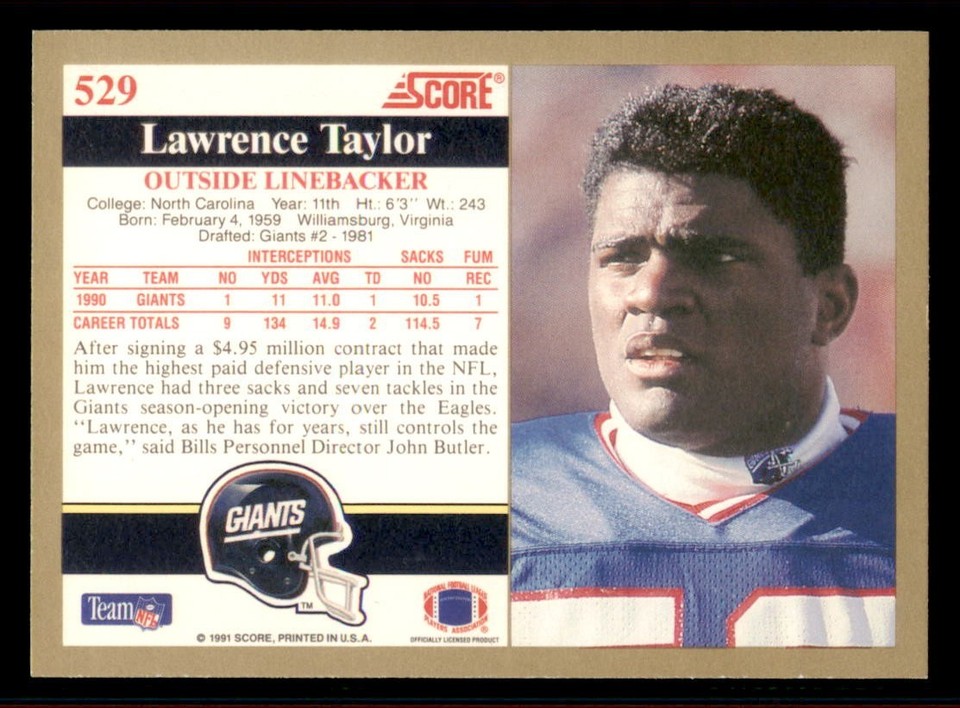 1991 Score #529 Lawrence Taylor New York Giants | eBay