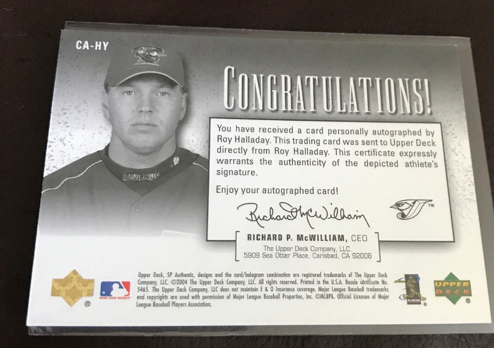 2004 UD SP AUTHENTIC CHIROGRAPHY ROY HALLADAY AUTO 38/75 BLUE JAYS RARE ...
