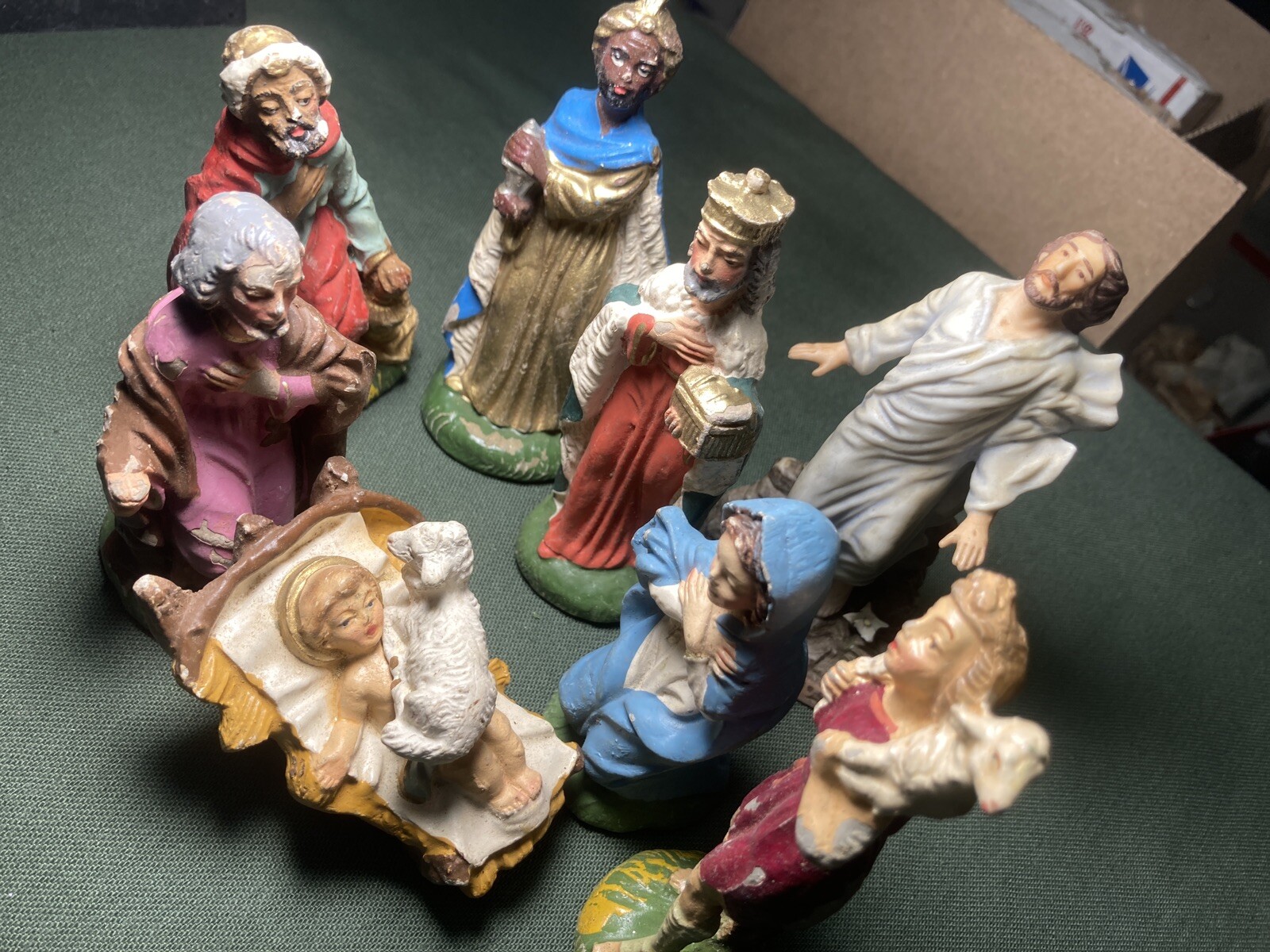 Nativity Hand Painted Italian Paper Mache Set 8Italy Figurines Vintage ...