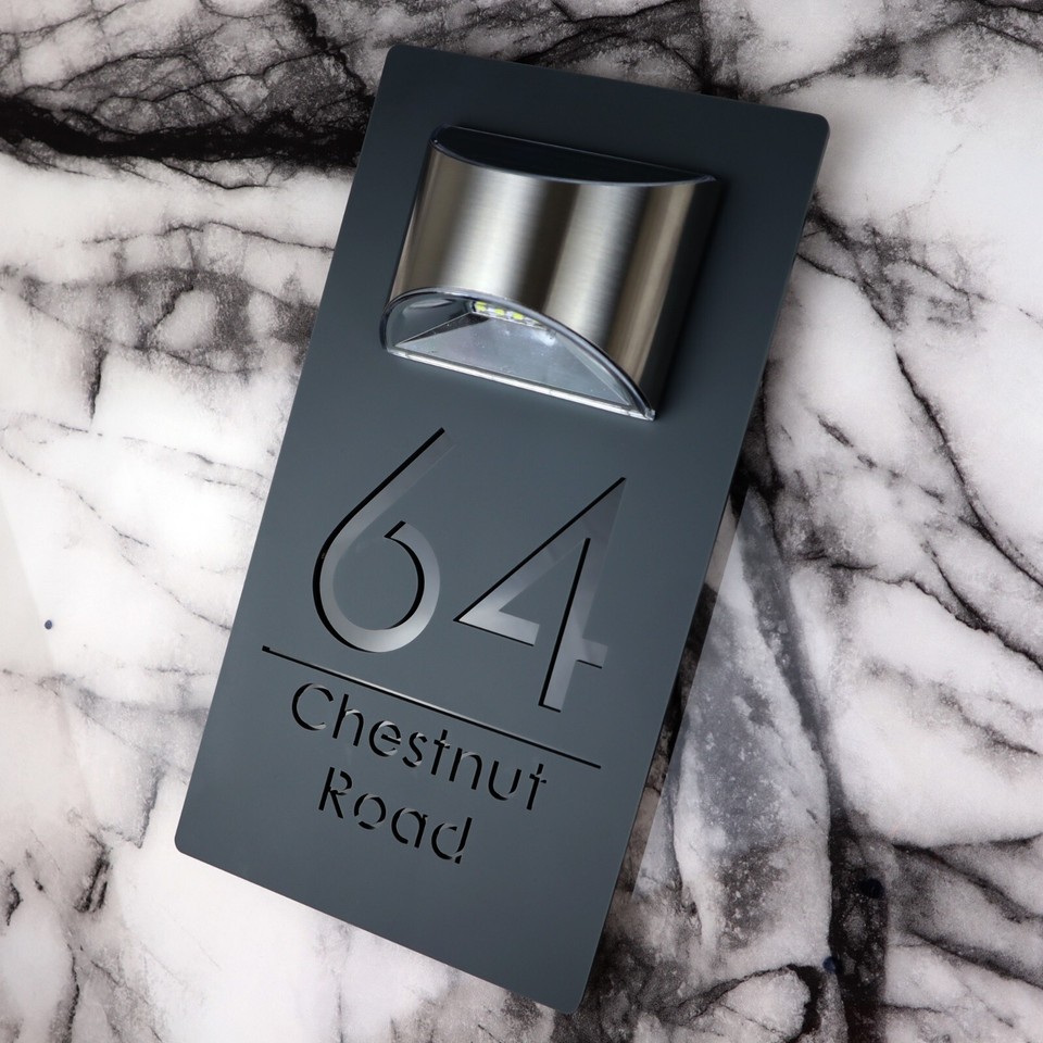 Laser House Number Plaques Personalised House Signs LED Solar Light ...